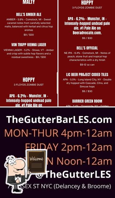 The Gutter, New York City - Restaurant menu, prices and reviews