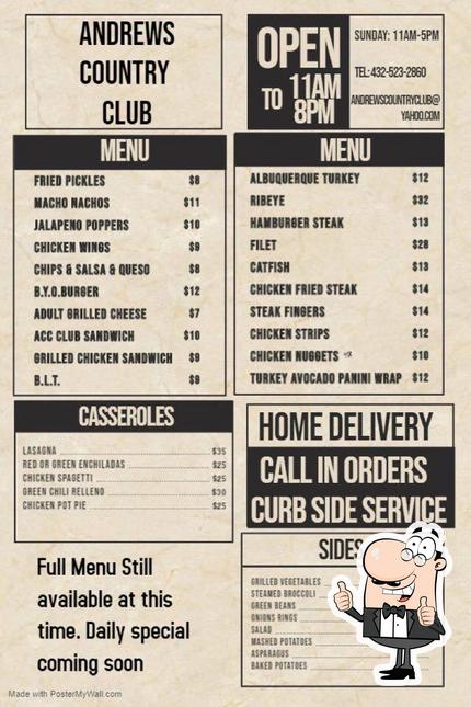 Andrews Country Club Restaurant and Bar, Andrews - Restaurant menu ...