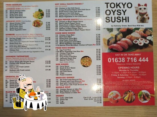 Menu at Tokyo Oysy Sushi restaurant, Beck Row
