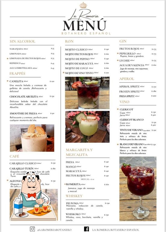 Menu at LA ROMERIA BOTANERO ESPAÑOL restaurant, Mexico City