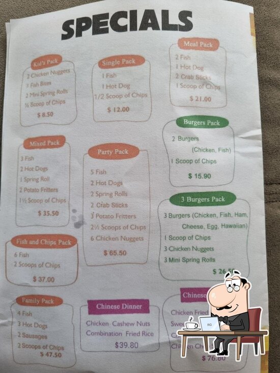Menu at Ling's Fastfood restaurant, Palmerston North