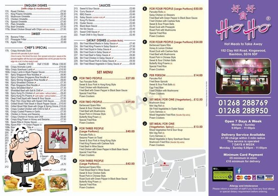 Ho Ho Chinese Basildon, Basildon - Restaurant menu, prices and reviews