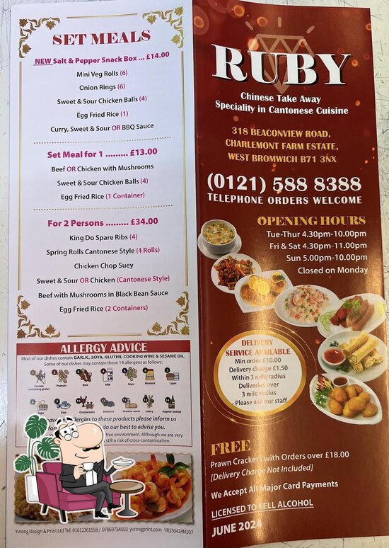 Ruby Chinese Takeaway, West Bromwich - Restaurant menu, prices and reviews