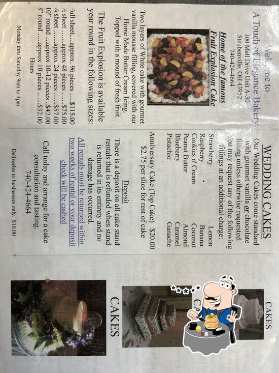Menu at a touch of elegance bakery & cafe, Steubenville