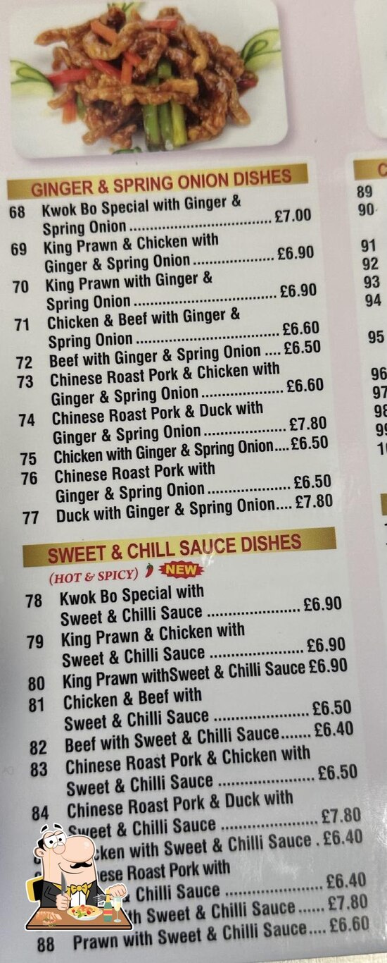 Menu at Kwok Bo Takeaway fast food, Castleford