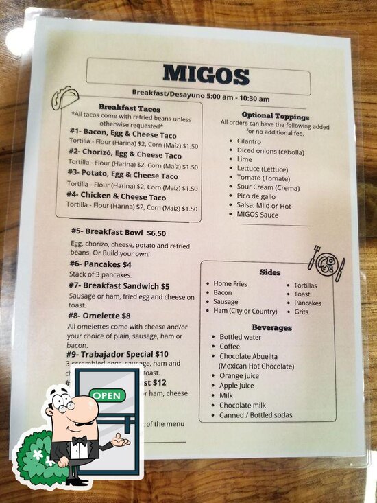 Menu at Migos desserts, Orangeburg