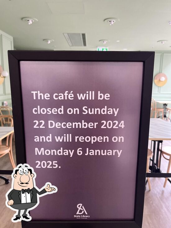 Menu at The Library Café at the State Library of SA cafe, Adelaide