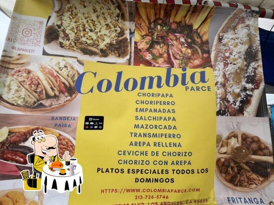 Menu at Colombia Parce fast food, Los Angeles