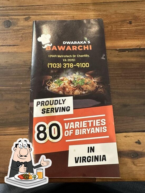 Menu at Dwaraka's Bawarchi Indian Kitchen restaurant, Chantilly