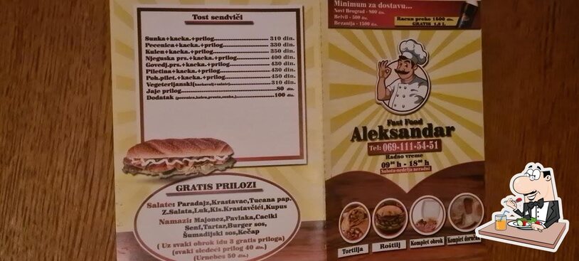 Menu au Aleksandar restaurant, Belgrade