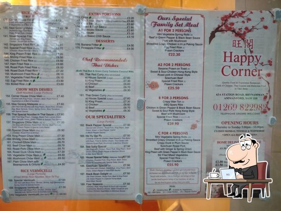 Menu at Happy Corner restaurant, Upper Brynamman