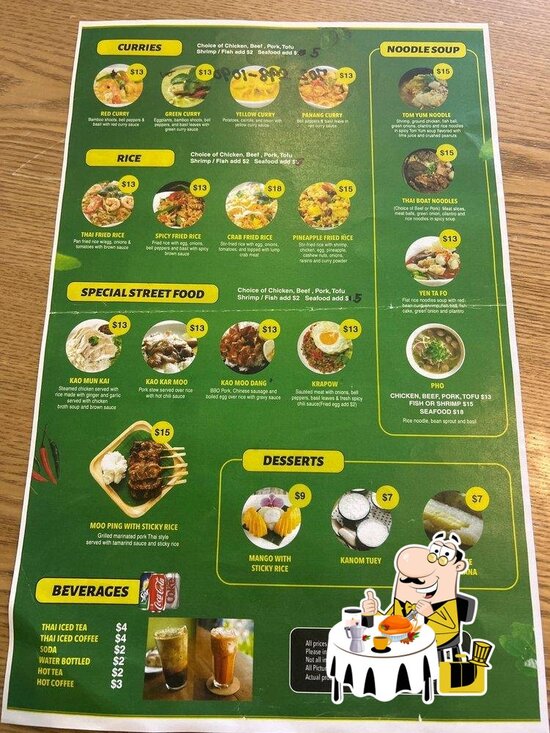 Menu at Thai Laughlin restaurant, Laughlin