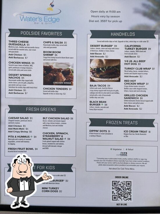 Menu at The Water's Edge Bar & Grill, Palm Desert