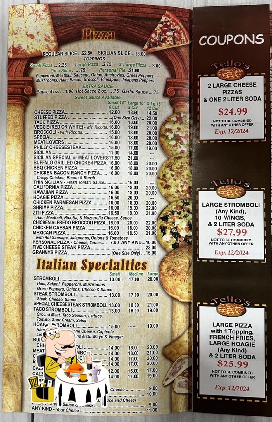 Menu at Tello's Pizzeria & Restaurant, Williamstown