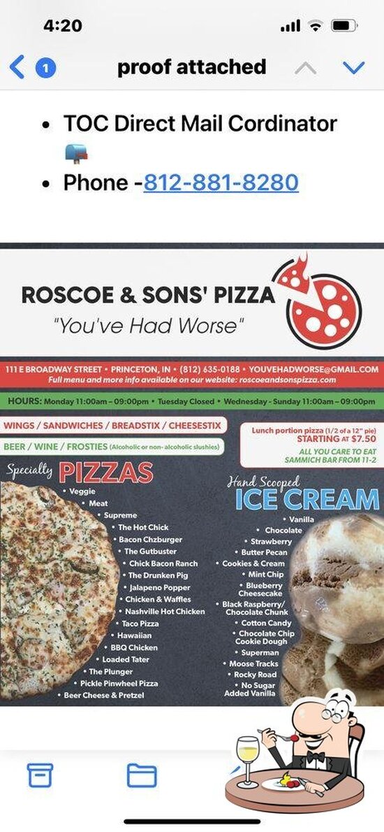 Menu at Roscoe & Sons Pizza pizzeria, Princeton